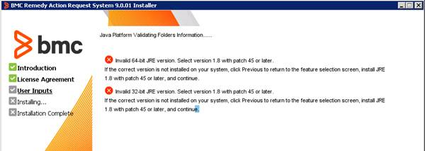 Remedy - Server - v.9.x Installers not recognizing Java Update as a valid version. Error ...